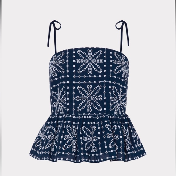 Milly | Tops | Nwt Milly Navy Enzo Tile Eyelet Peplum Top | Poshmark